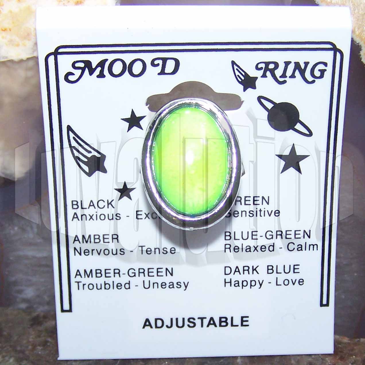 Adjustable Chunky Oval Mood Ring Retro 70s Hippie Chic Carded Color Change Chart
