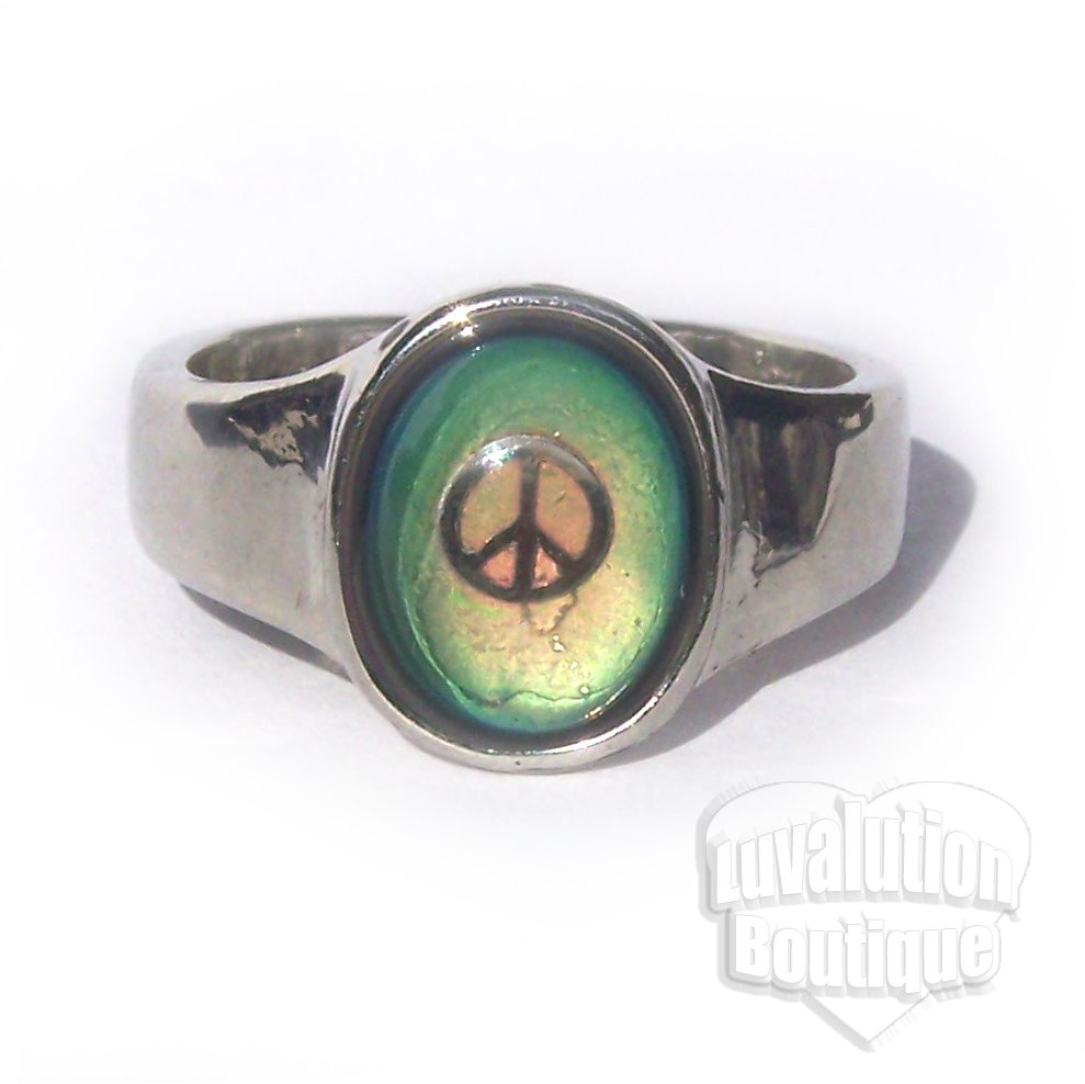 Peace Sign Mood Ring Size 7 Retro 70s Hippie Chic Color Changing Chart ...