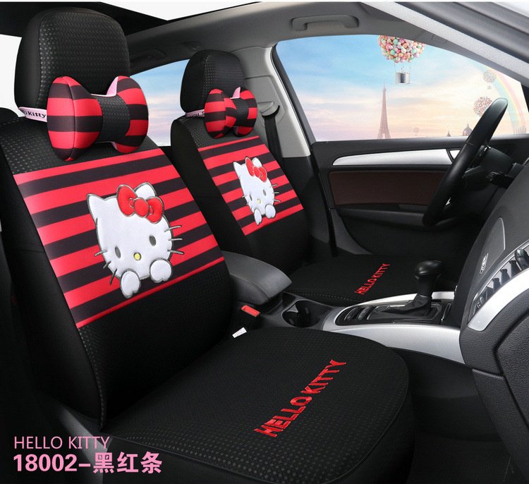 Hello Kitty Cartoon Car Seat Covers Set Universal Car Interior Red ...