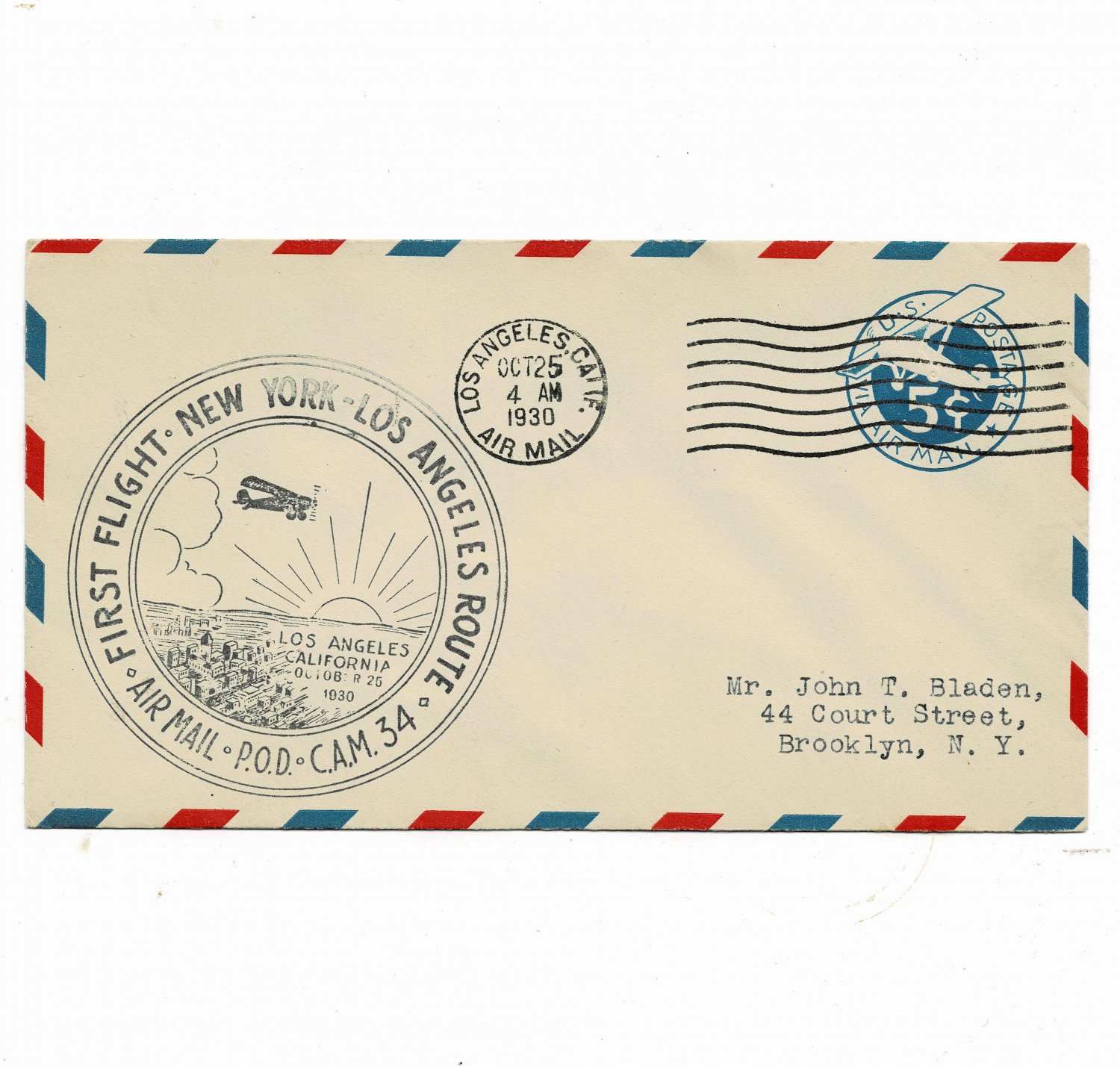 1930 Air Mail First Flight Cover New York-Los Angeles w/UC2-Scarcer Die ...