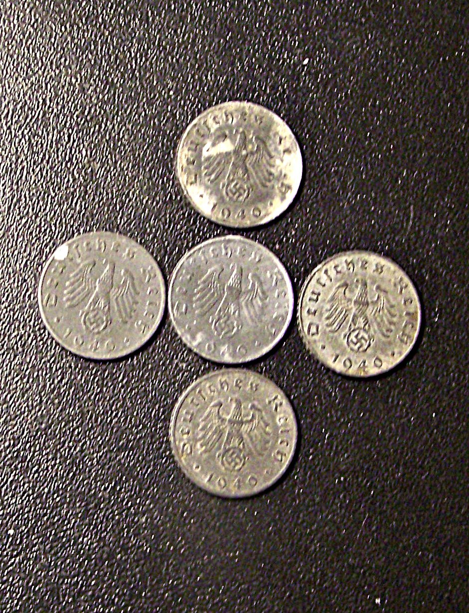 Germany Nazi Third Reich 1940 5 Different Mints 5 Reichspfennig,5 pcs,