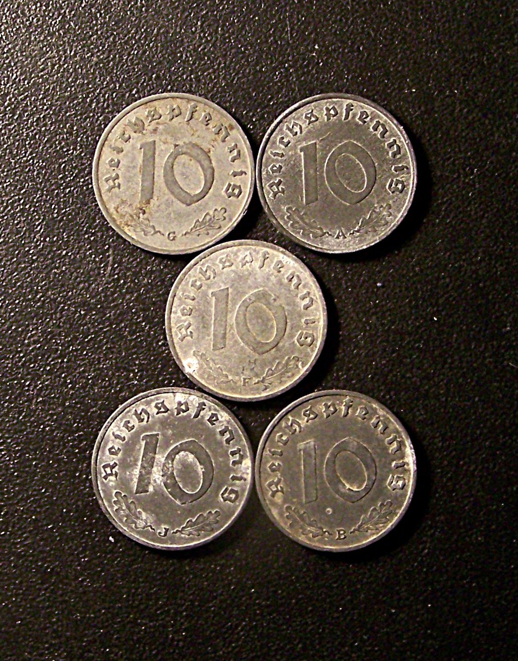 Germany Nazi Third Reich 1940 10 Reichspfennig, Five Different MInts 5 pcs,