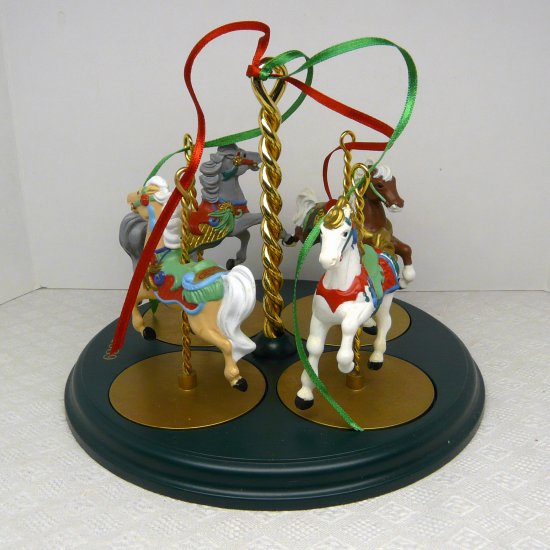 Hallmark Christmas Carousel Stand and Four Horses 1989