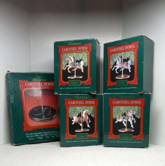 Hallmark Christmas Carousel Stand and Four Horses 1989
