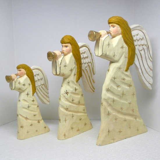 3 James Haddon heavenly Christmas angels wooden hand carved signed by ...