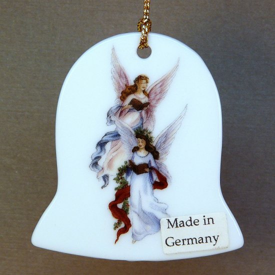 German Christmas ornament flat porcelain bell angels singing