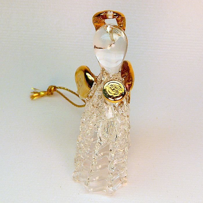 Hand spun glass angel Christmas ornament 22kt accents