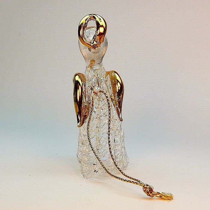 Hand spun glass angel Christmas ornament 22kt accents