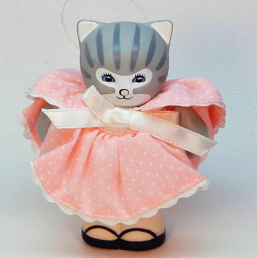 vtg Dustyn Schear ornament kitten gray with pink dress 1989