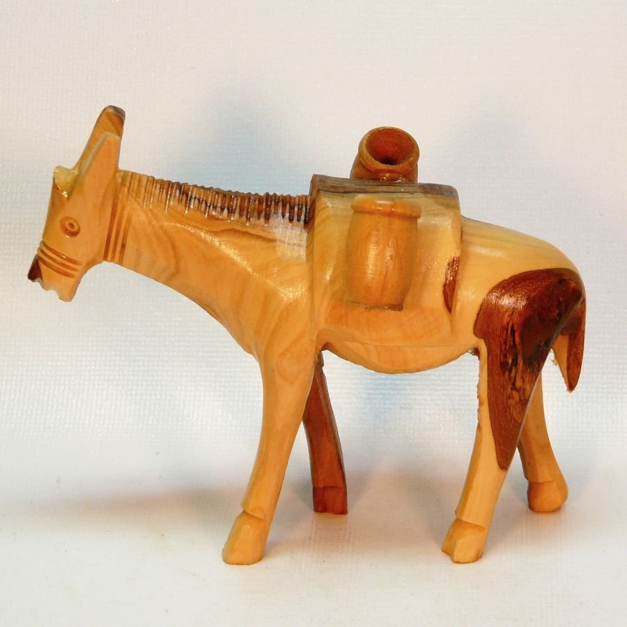 Vintage olive wood donkey carving figurine 4 inches high Nativity