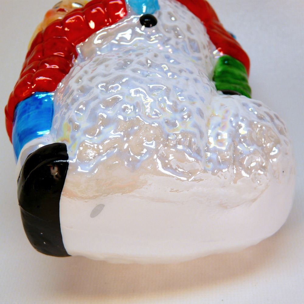 Large vintage blown glass snowman w children Christmas ornament