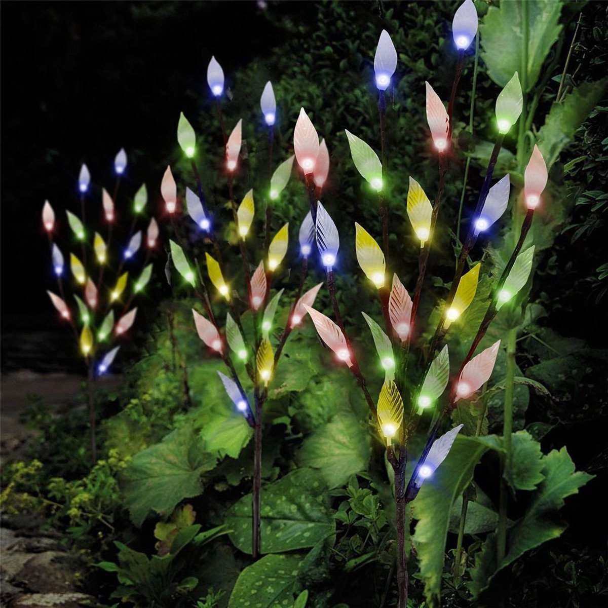 Solar Leaf Branch for gardens, pots and walkways. 3 Pieces, 60 LED Lights.