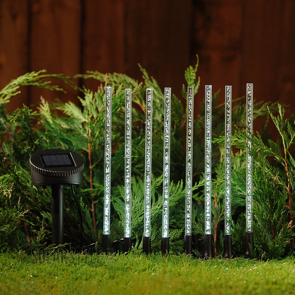 8 Bubble White LED Light Outdoor Lawn Garden Solar Powered Sticks