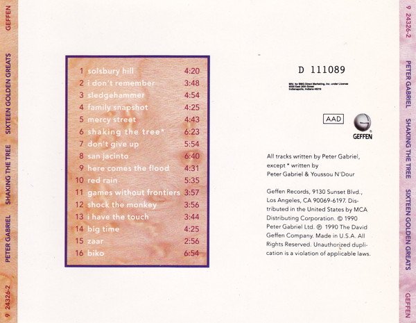 peter gabriel - shaking the tree sixteen golden greats CD 1990 geffen ...