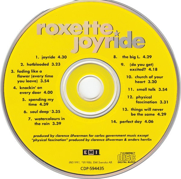 roxette - joyride CD 1991 emi columbia house 14 tracks like new CDP-594435