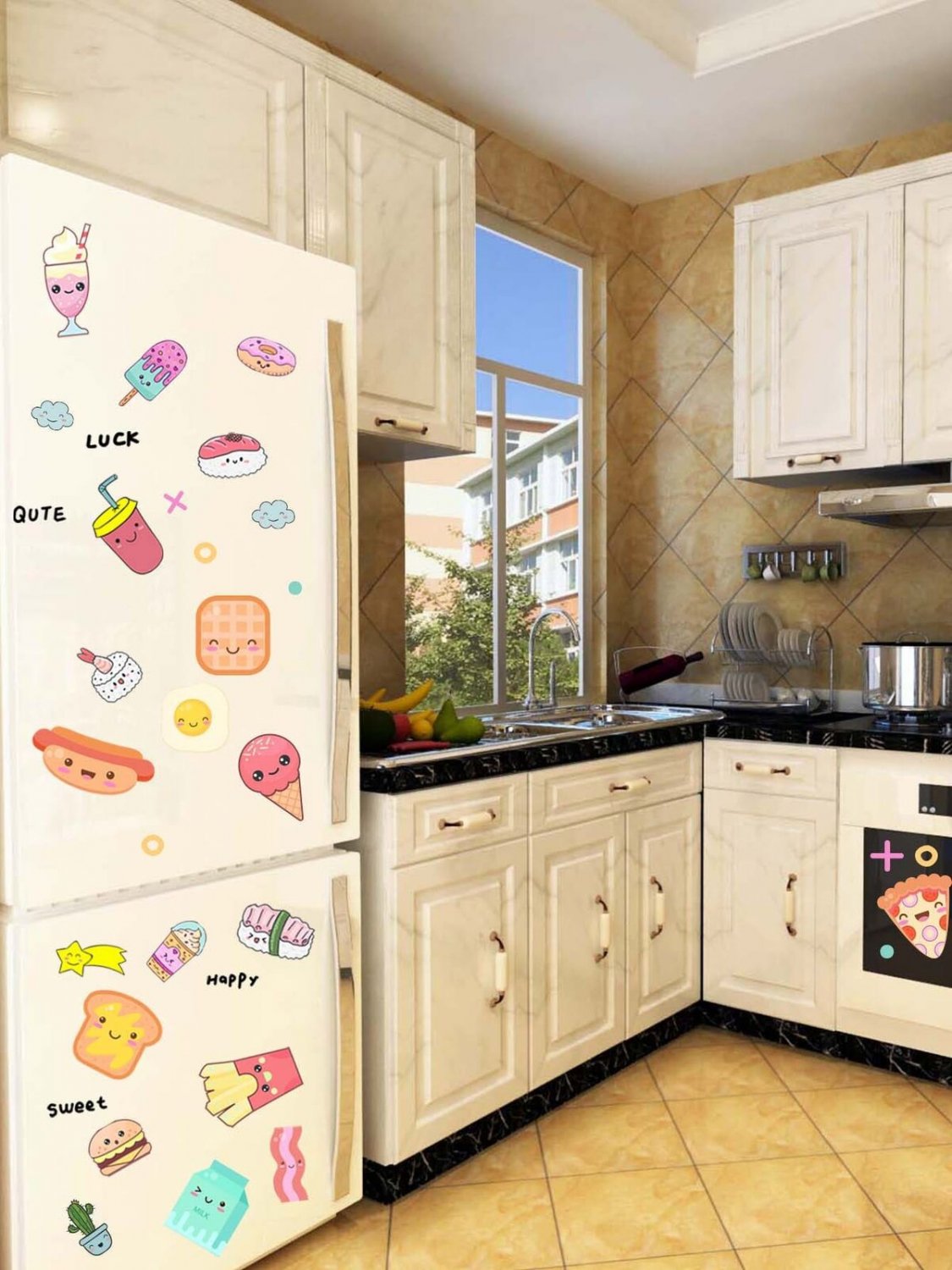 New Cartoon Junk Food Graphic Wall Sticker Decals Cute Kitchen Decor ...