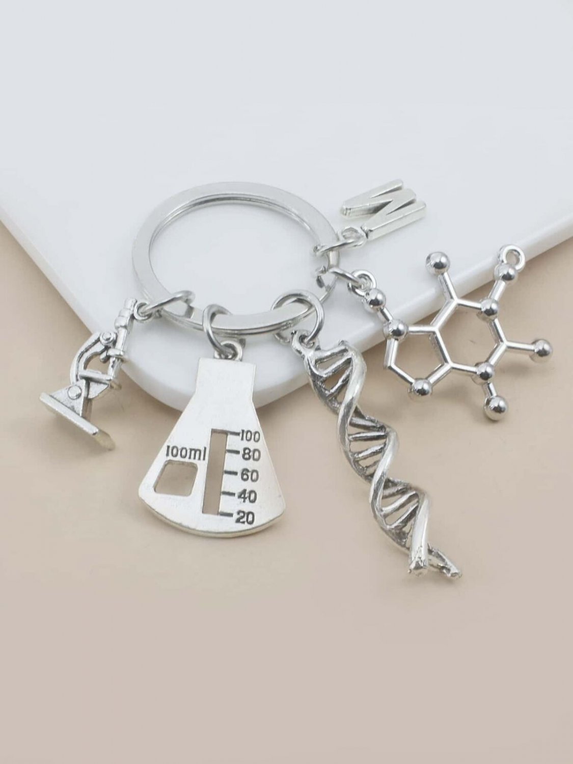 Letter & Microscope Charm Keychain Birthday Gift for Scientist Car Keys ...