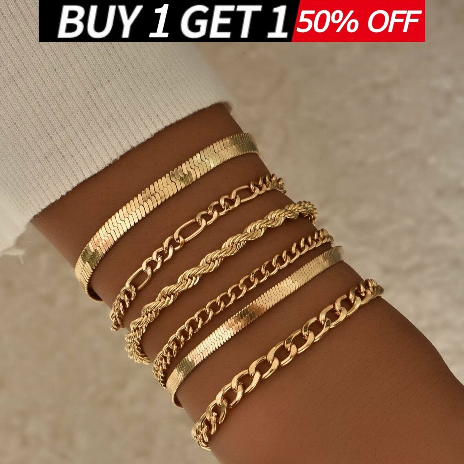 Chain Modern Gold Bangles Arms Hand Bracelet Set 6pcs Gold Bracelets ...