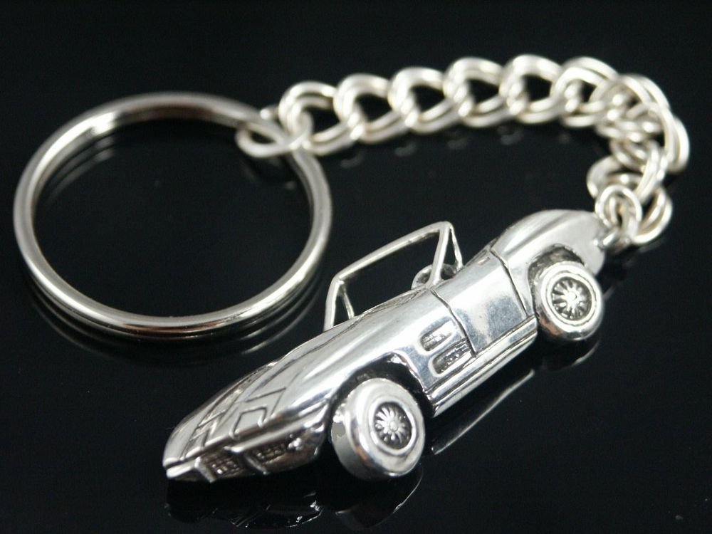 Corvette Stingray Key ring chain Sterling Silver