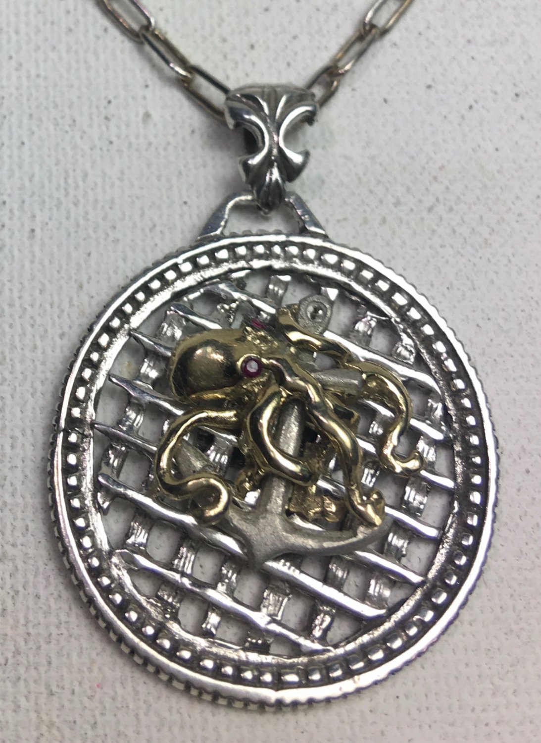 10Karat Gold Octopus sterling silver medallion