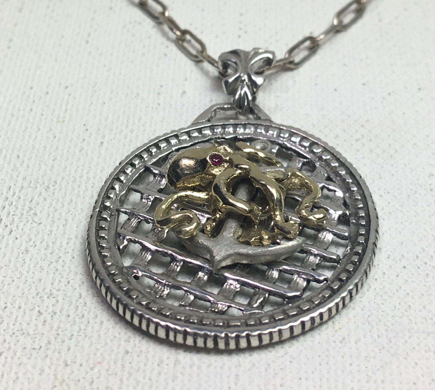 10Karat Gold Octopus sterling silver medallion