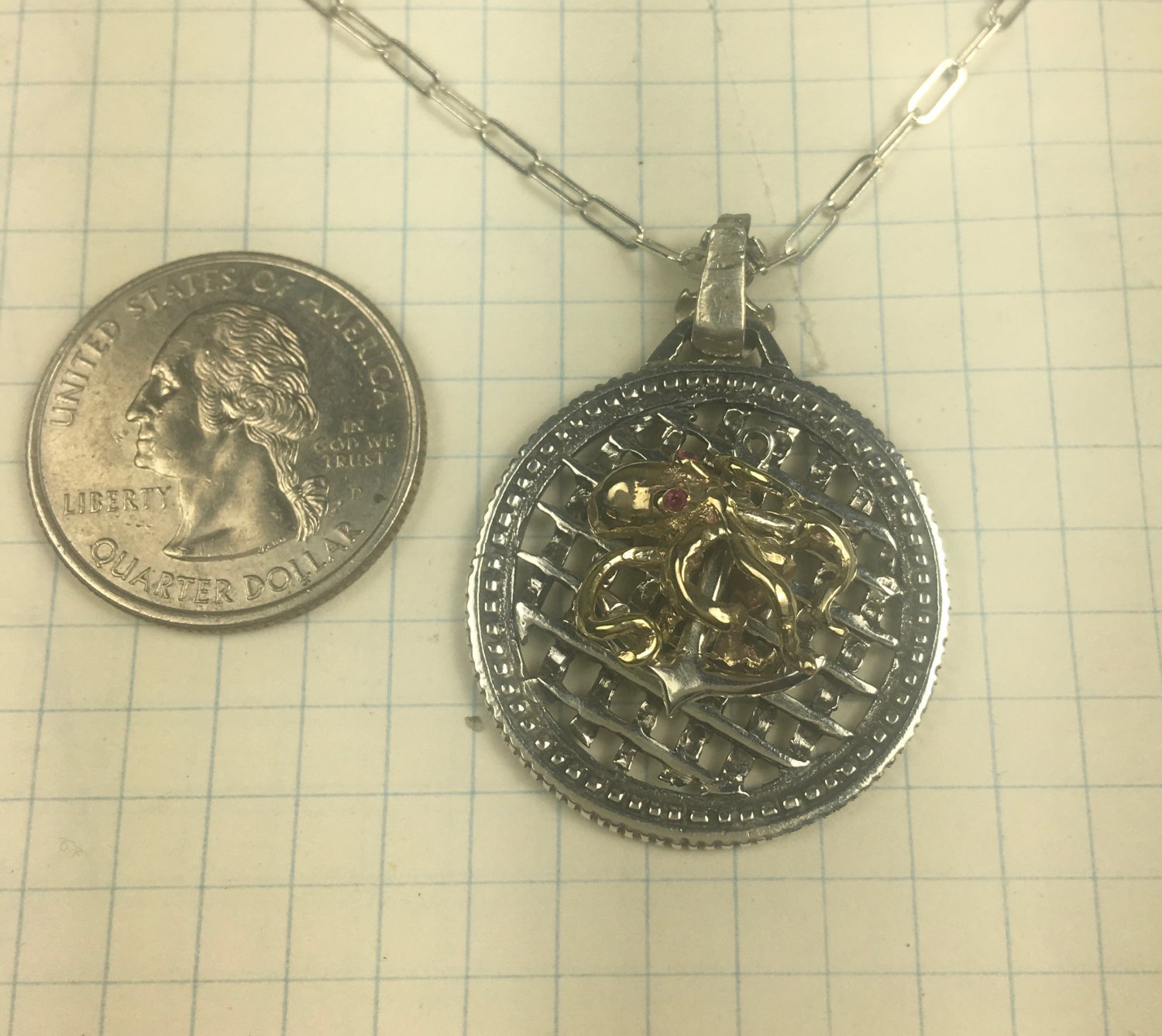 10Karat Gold Octopus sterling silver medallion