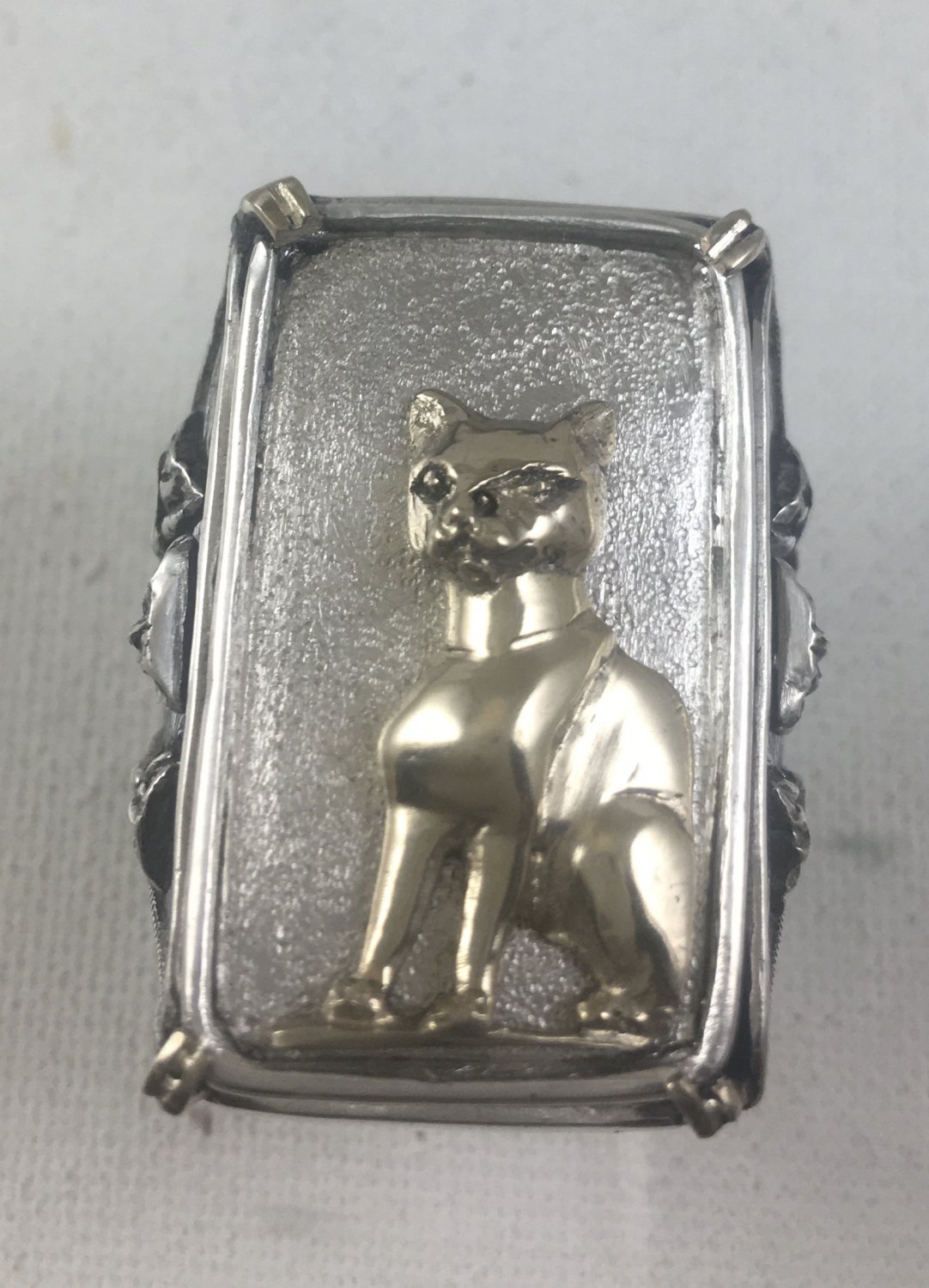 10k Gold Bastet Egyptian Cat silver Ingot ring