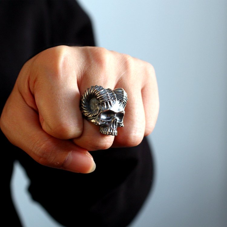 Satan horn demon ring S925 Silver Handmade skeleton Gothic Ring
