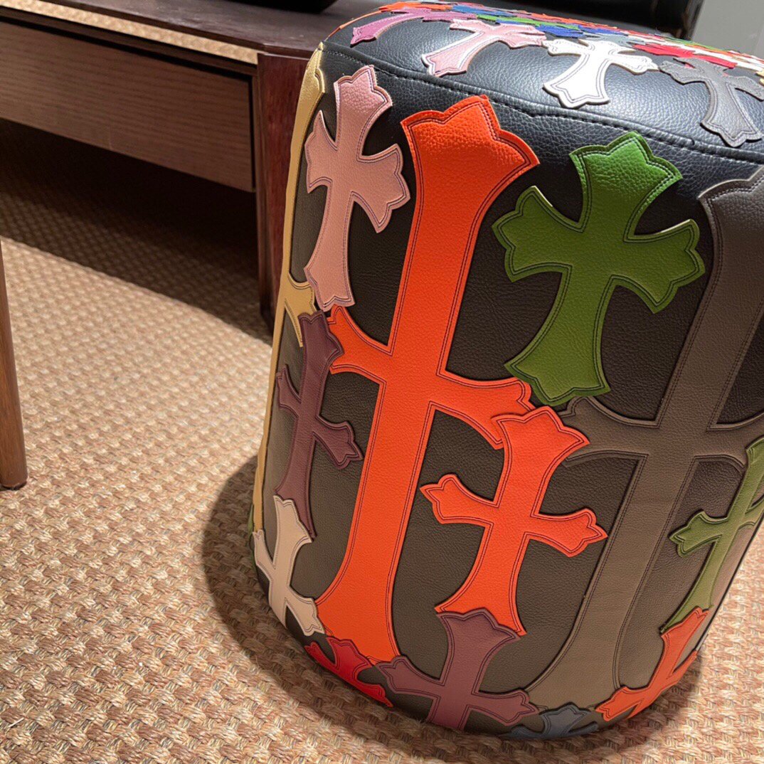 Chrome Hearts Leather cross collage round stool sofa coffee table stool ...