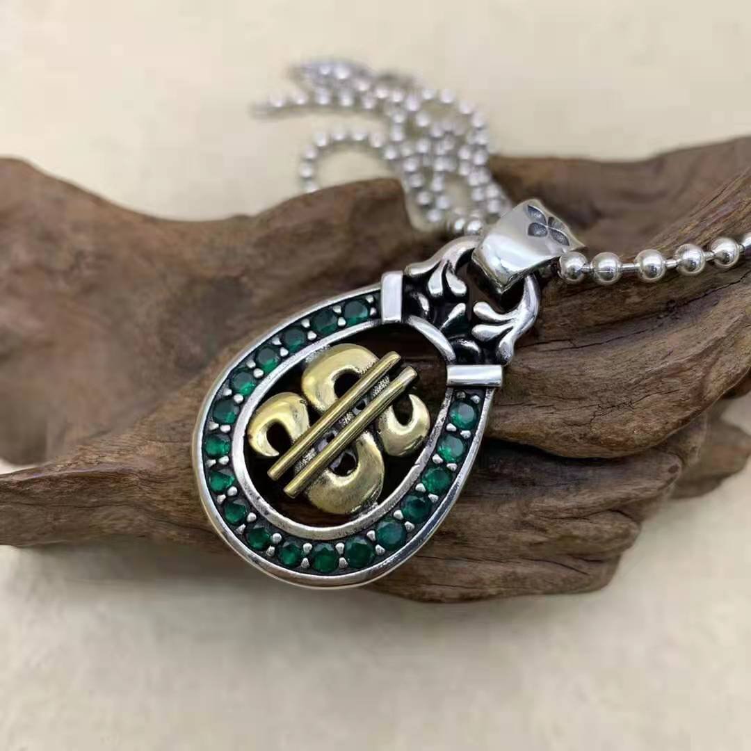 S925 Sterling Silver Dollar sign pendant personality punk style hip-hop ...