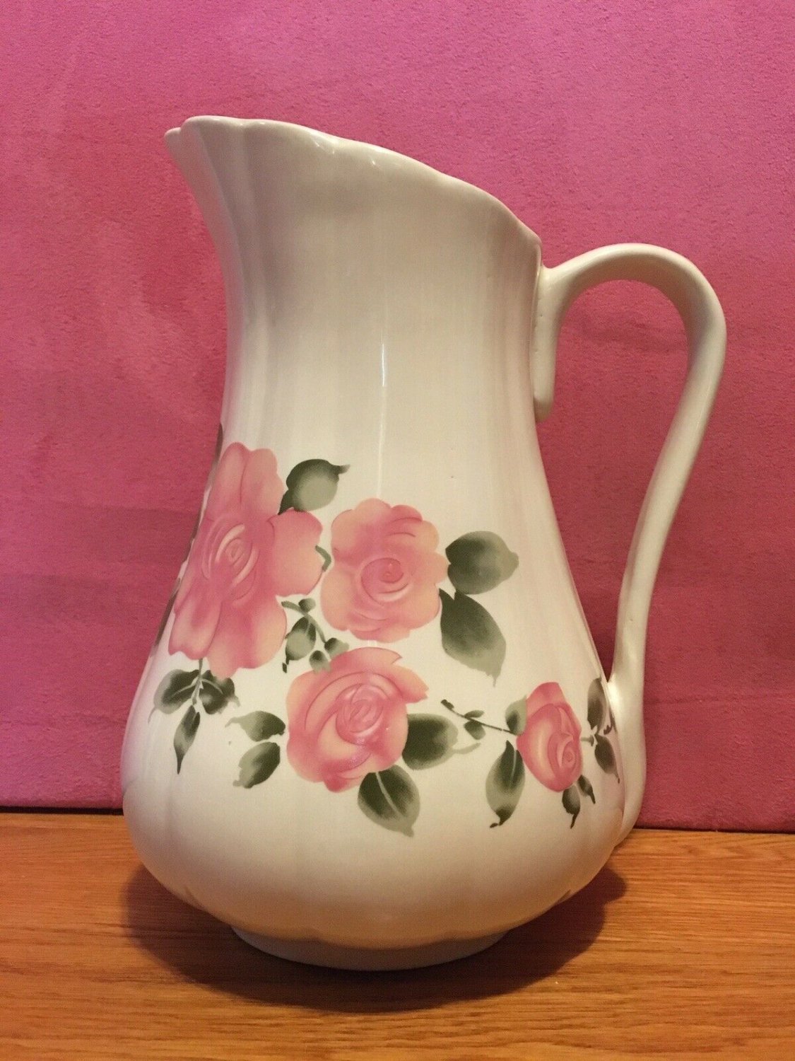 Gibson Roseland Stoneware Pitcher Pink Roses