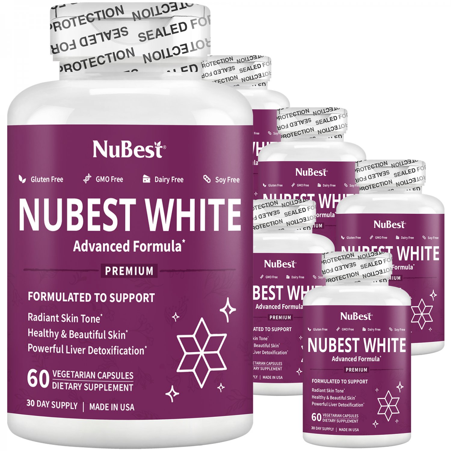 (Pack of 6) NuBest White 60 Vegan Capsules - Skin Brightening, Anti ...