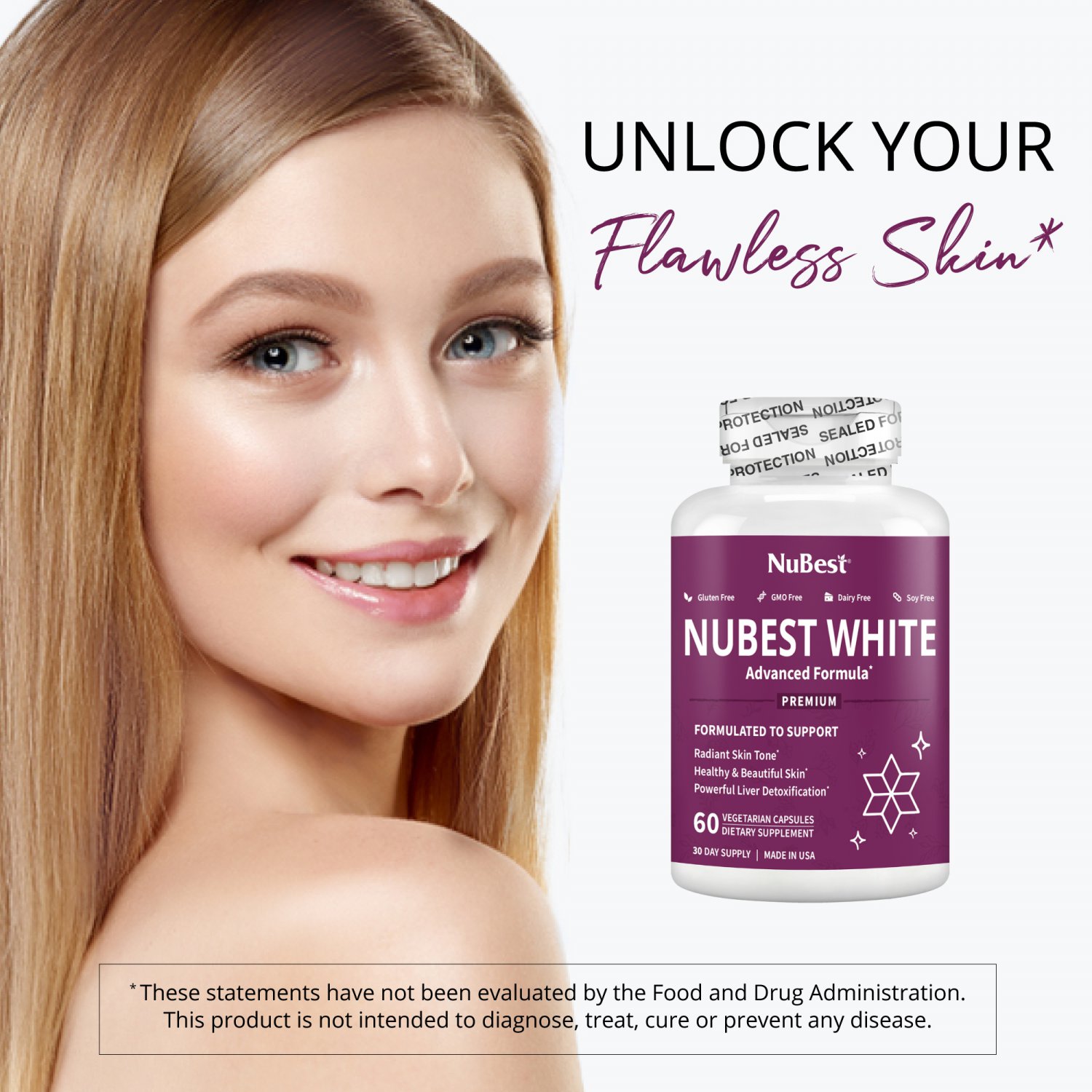 (Pack of 6) NuBest White 60 Vegan Capsules - Skin Brightening, Anti ...