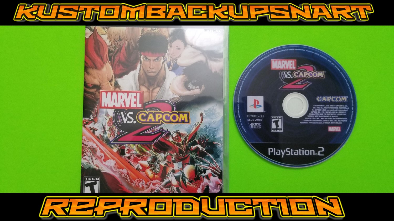 Marvel Vs Capcom 2 Reproduction case and art disc for Playstation 2