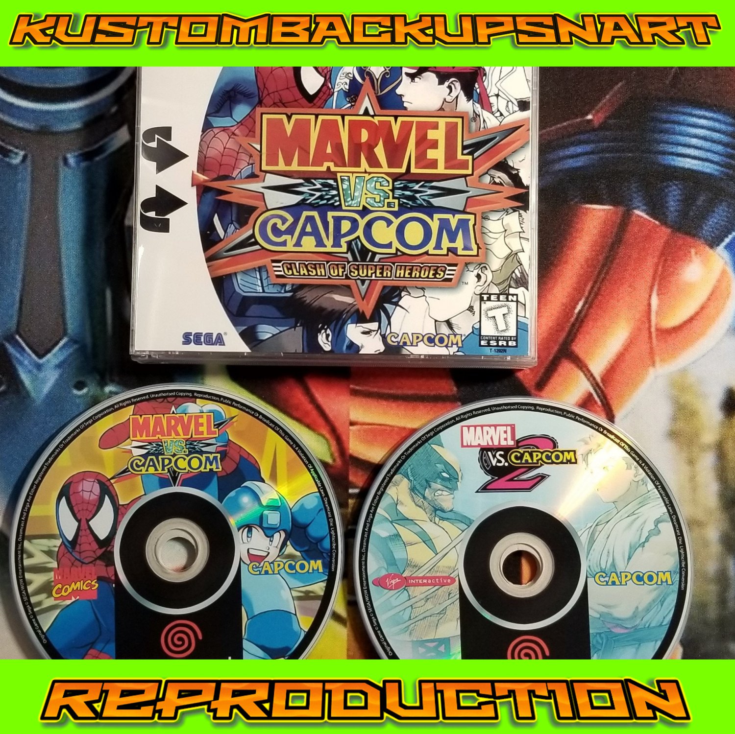 Marvel Vs Capcom 1 and 2 Custom Reproduction Case and Art Disc for Sega ...