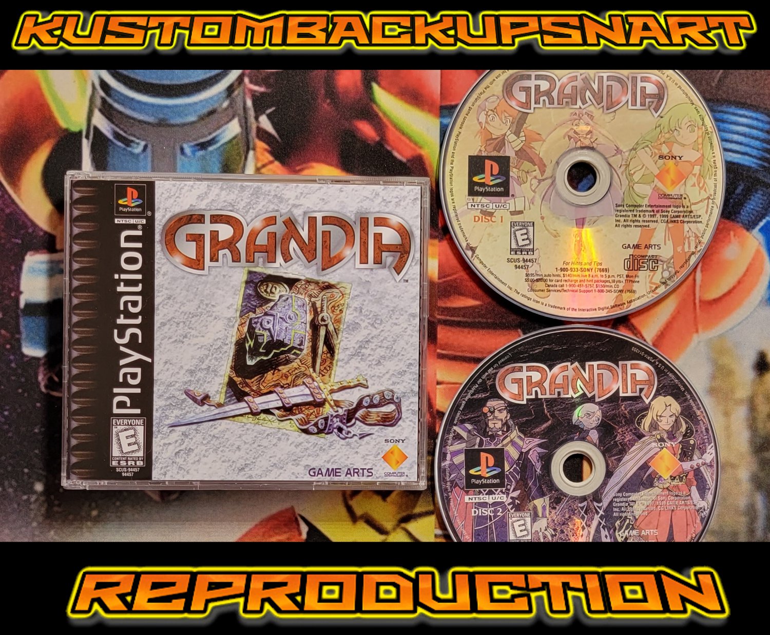 Grandia Custom Reproduction Case and Art Disc for PS1