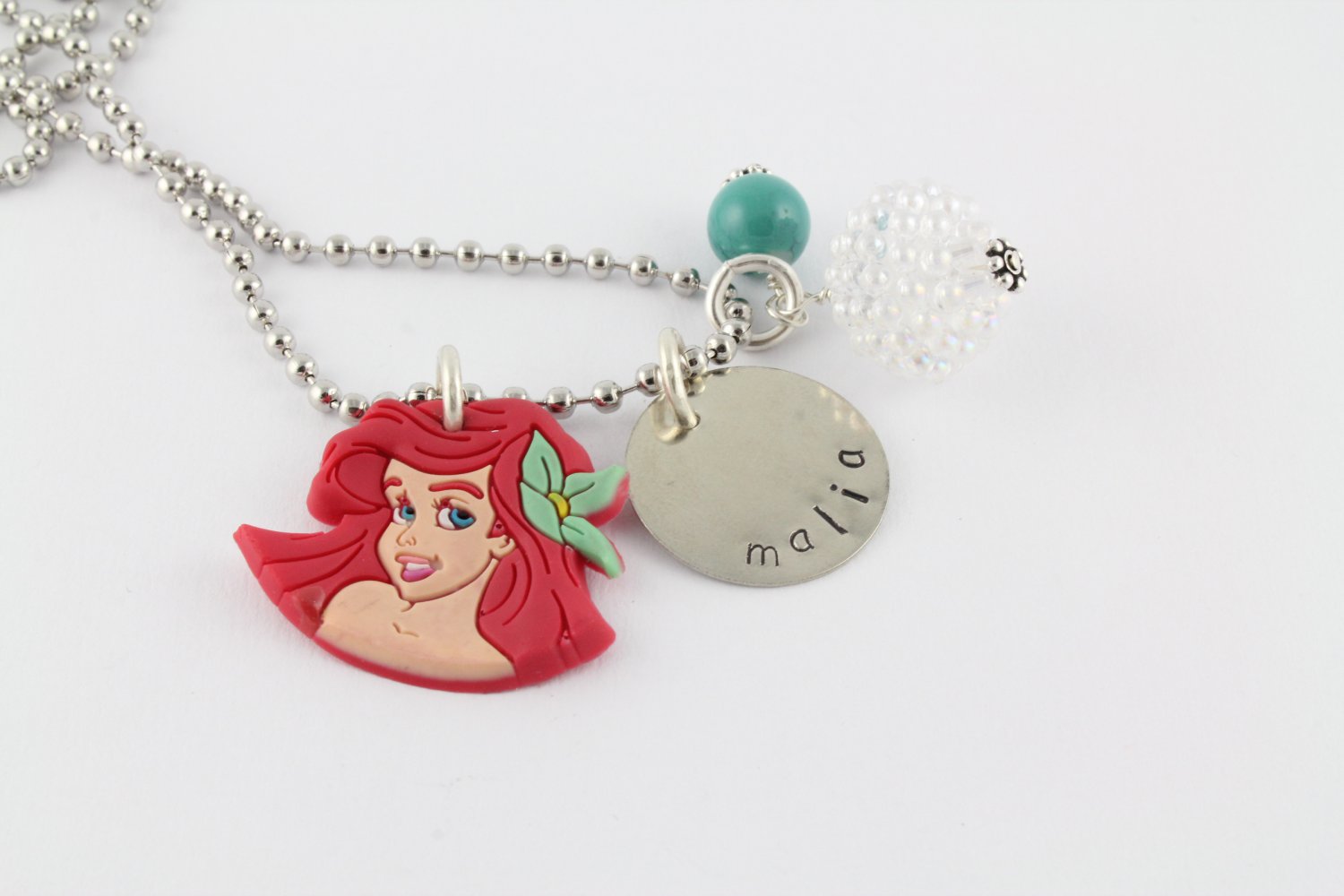 Ariel Little Mermaid Charm Necklace - Custom Personalized Silver Necklace