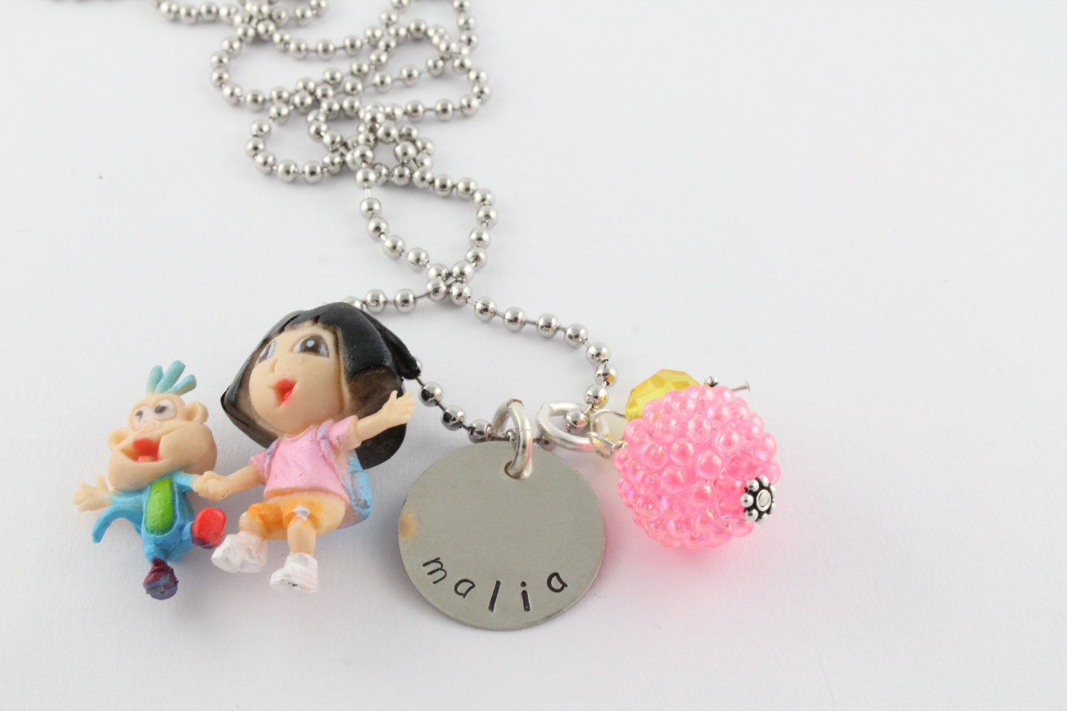Dora The Explorer Charm Necklace - Custom Personalized Silver Necklace
