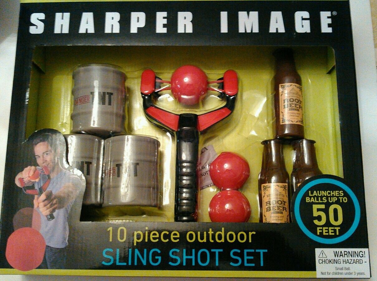 SHARPER IMAGE,10 PC OUTDOOR SLINGSHOT TARGET SHOOTING GAME,W/ SOFT FOAM ...
