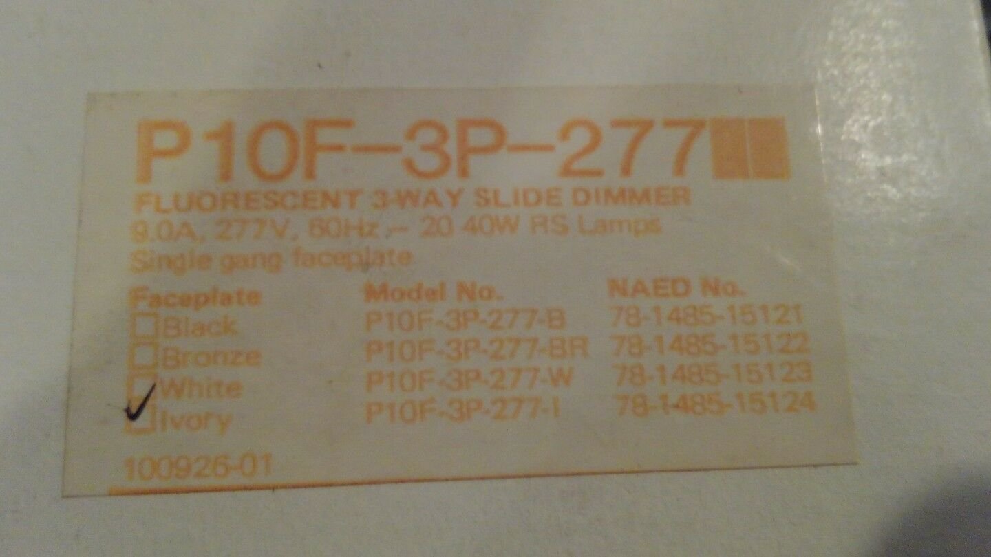 Prescolite P10F-3P-277 Ivory Fluorescent 3-way Slide Dimmer 9.0A single ...