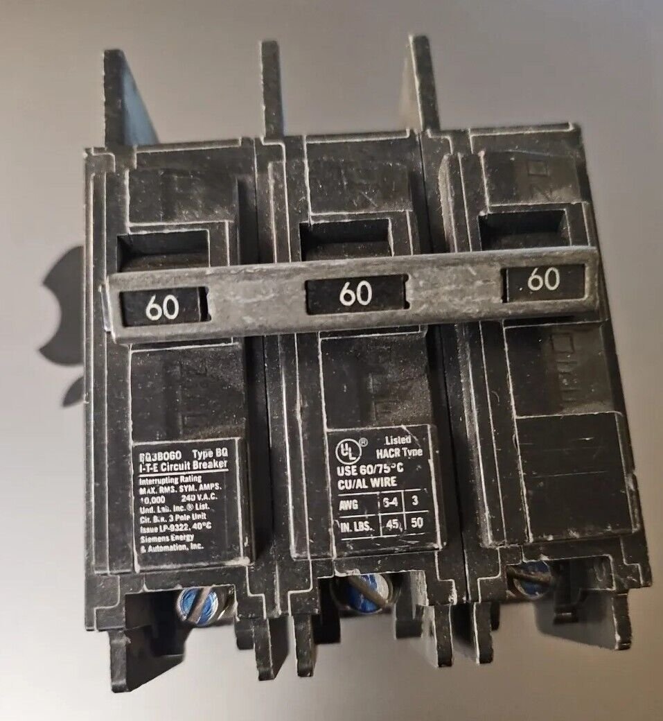Used SIEMENS BQ3B060 Type BQ I-T-E Circuit Breaker 3 Pole 60 AMP ITE ...
