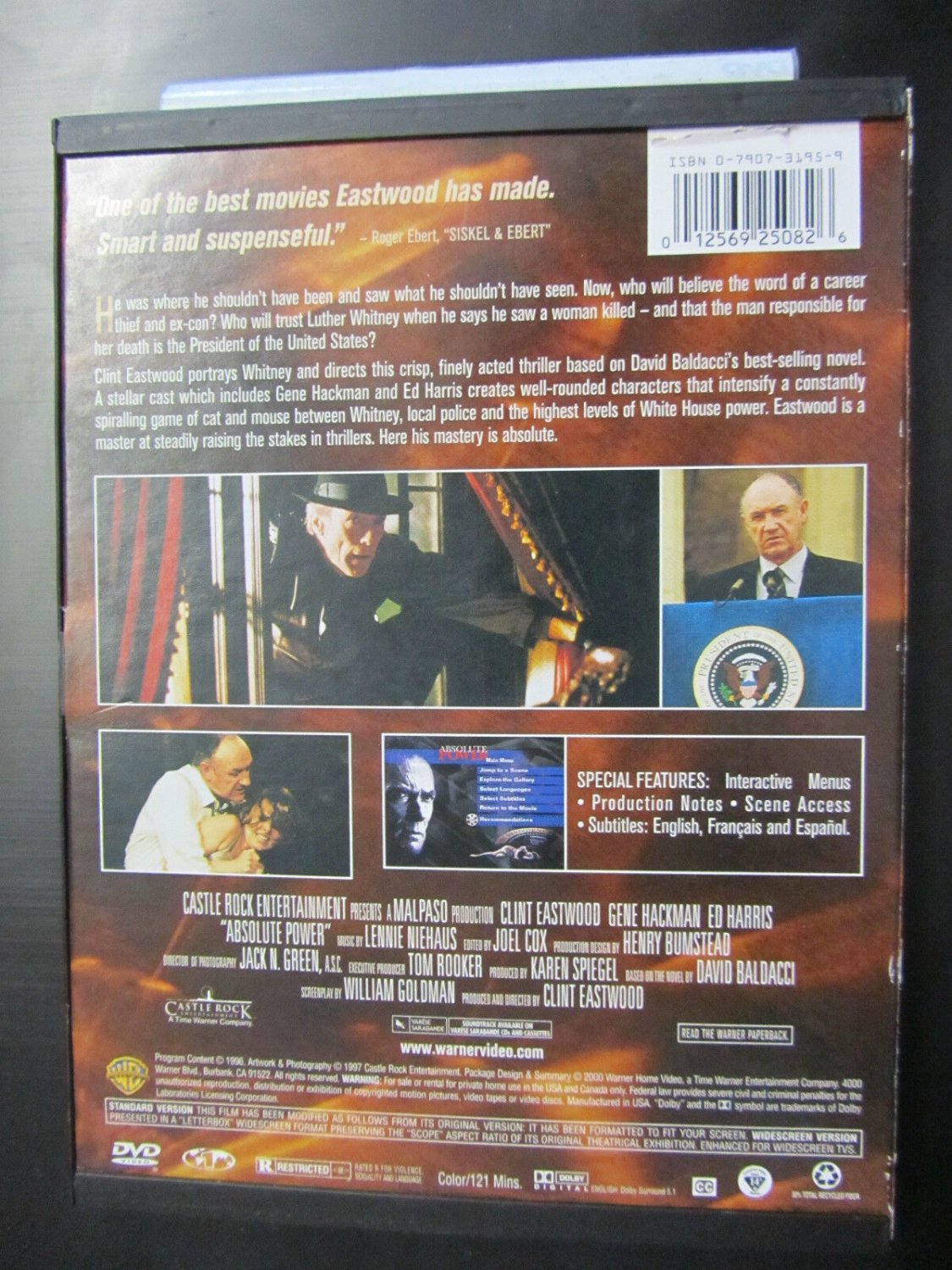 Absolute Power MOVIE DVD Clint Eastwood Collection Gene Hackman Ed ...