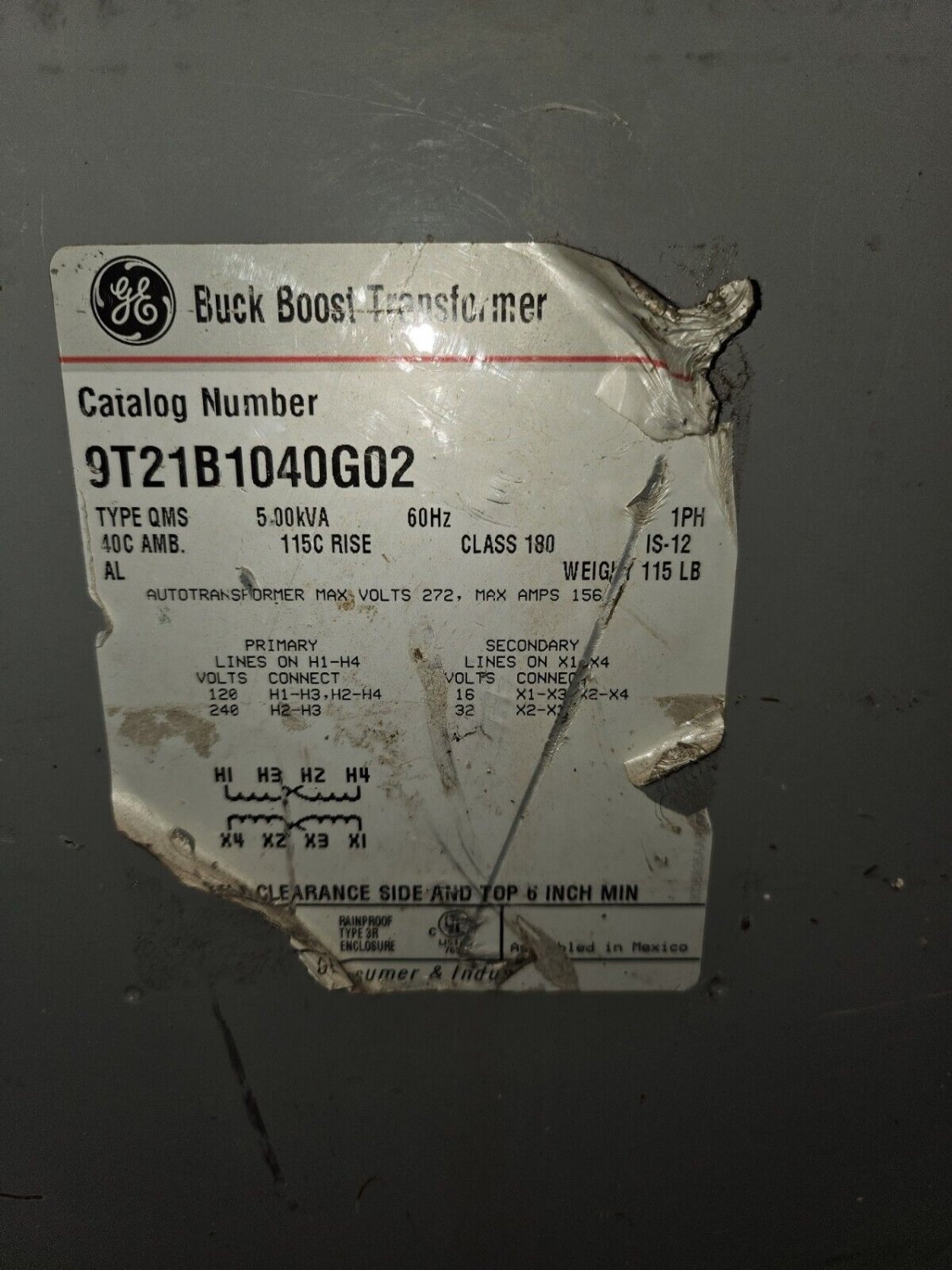USED GE Buck boost Transformer 9T21B1040G02TYPE QMS5.00 KVA60Hz And ...