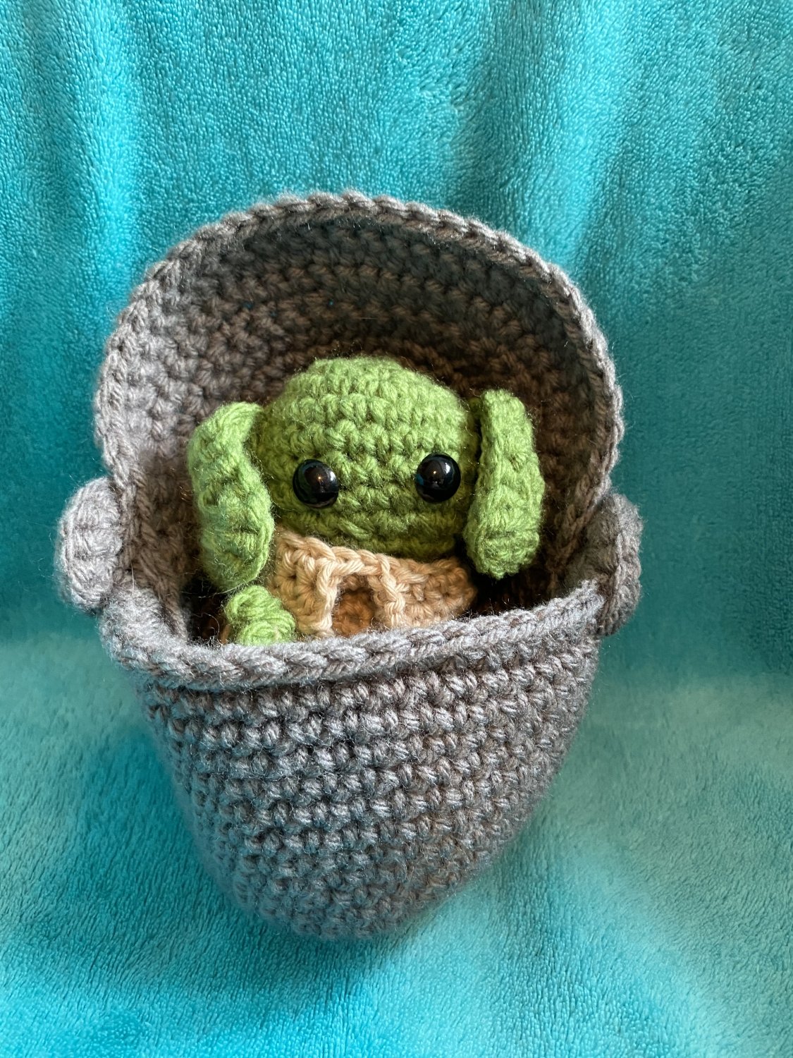 Crocheted Baby Yoda with Bassinet
