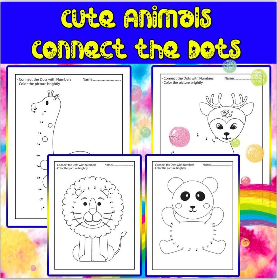 Cute Animals Connect the Dots for Kids, Worksheets and Teaching Materials