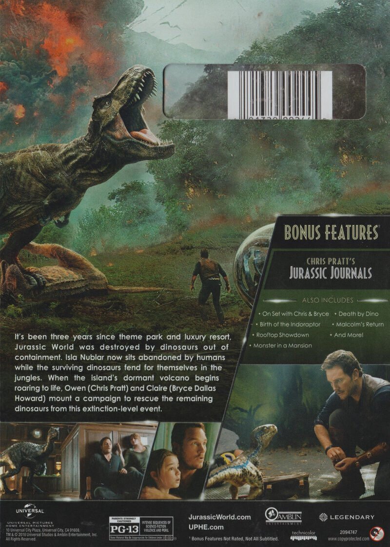 Jurassic World: Fallen Kingdom (2018) DVD Widescreen with Slip Cover