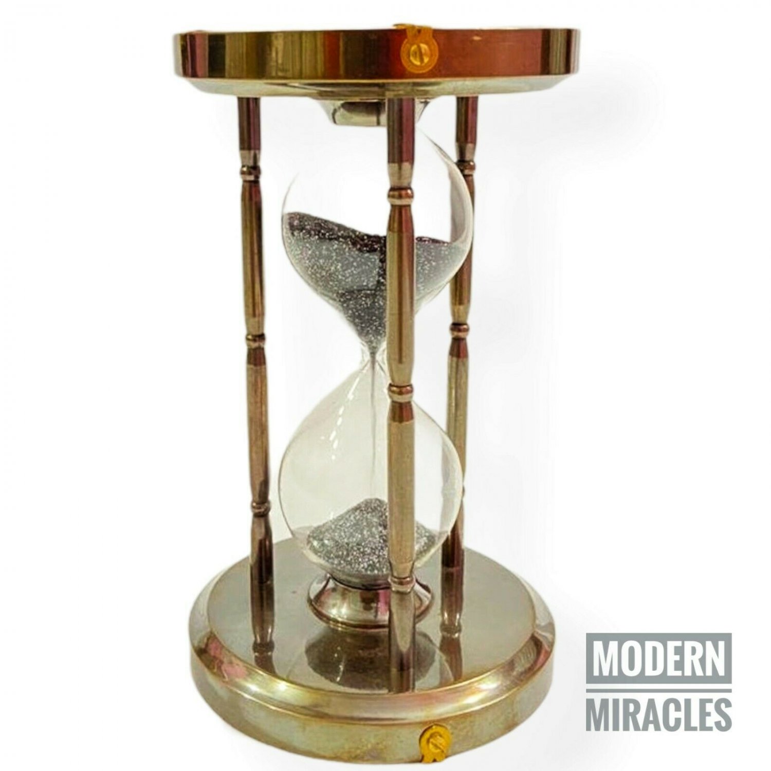 Antique Brass Sand Timer Vintage Nautical Decorative Hourglass with Compass