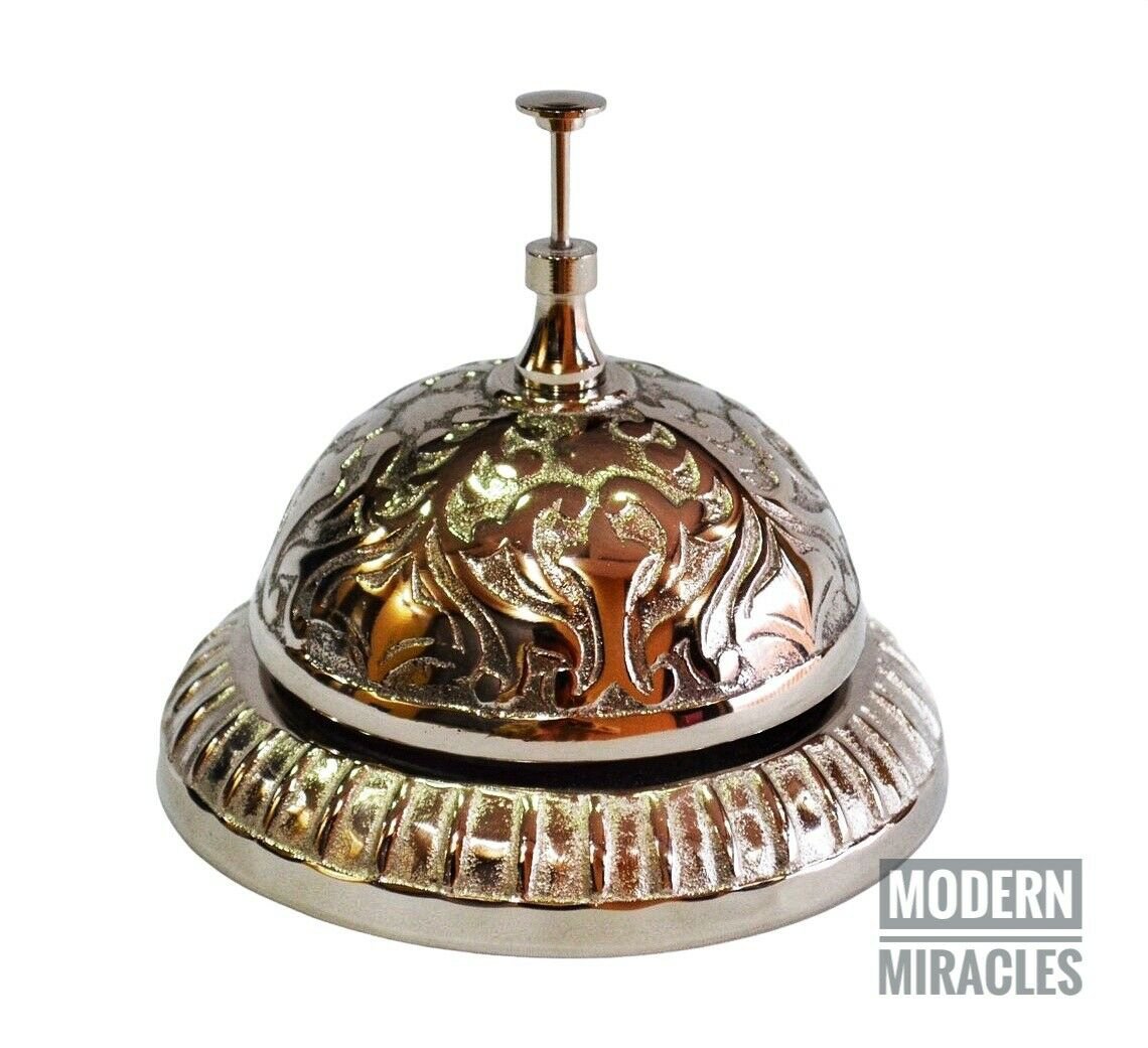 Vintage Embossed Table Desk Bell Nickle Finish Bell Reception Hotel ...