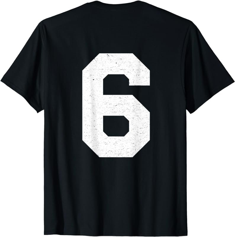 Jersey Uniform Number #6 Block Lettering T-Shirt