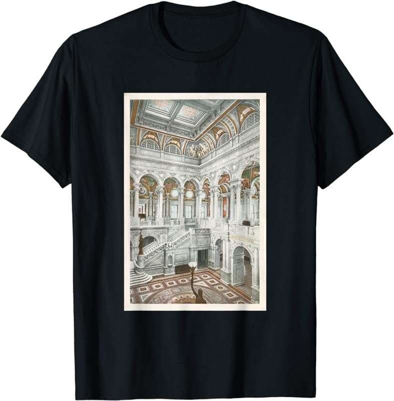 Library of Congress Great Hall Staircase Illustration T-Shirt